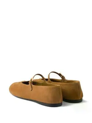 Prada Buckle-strap Suede Ballerinas - Brown