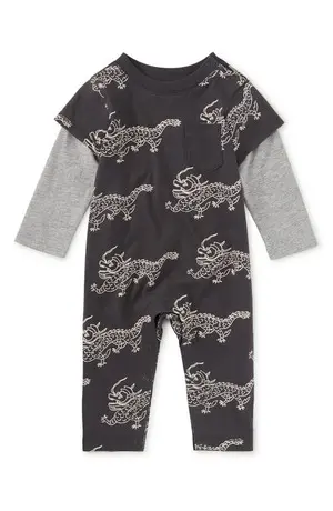 TEA COLLECTION Layered Printed Baby Romper - Korean Pottery Dragon