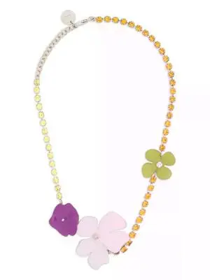 Marni Flower-embellished Rhinestone Necklace - Silver
