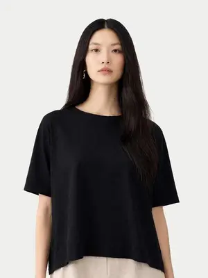 Gobi Cashmere Box-cut Cotton Silk Cashmere Blend T-shirt - Black