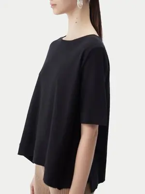 Gobi Cashmere Box-cut Cotton Silk Cashmere Blend T-shirt - Black