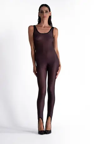 LECHERY® Lustrous Sheer Stirrup Bodystocking Tank Jumpsuit