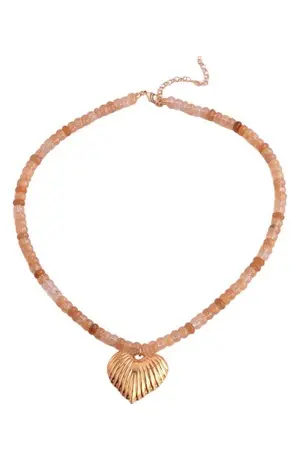 MACRAE & CO. Heart Pendant Beaded Necklace - Beige