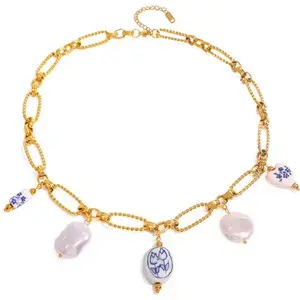 MACRAE & CO. Faux Pearl Charm Link Necklace - Gold