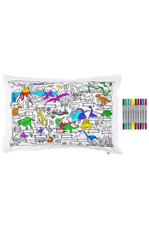 EAT SLEEP DOODLE Color Your Own Dinosaur Pillowcase - White