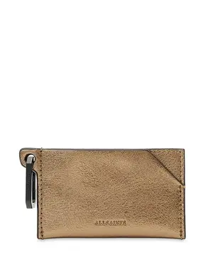 ALLSAINTS Hex Metallic Leather Cardholder - Warm Brass