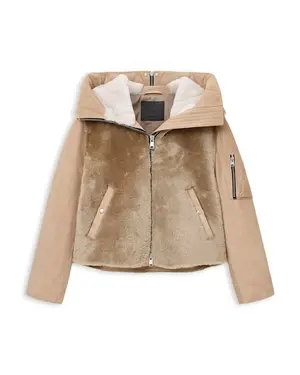 ALLSAINTS Dexter Shearling Bomber Jacket - Taupe Brown