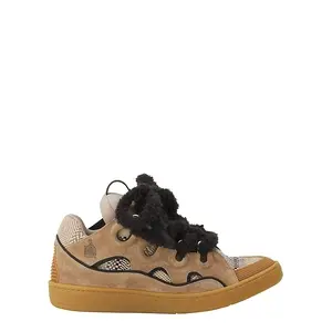 LANVIN Curb Suede And Mesh Lace-up Sneakers - Hemp