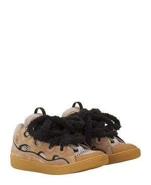 LANVIN Curb Suede And Mesh Lace-up Sneakers - Hemp