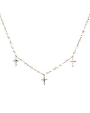 LANA JEWELRY Lana Jewelry 14K Yellow Gold Diamond Pave Cross Triple Pendant Necklace