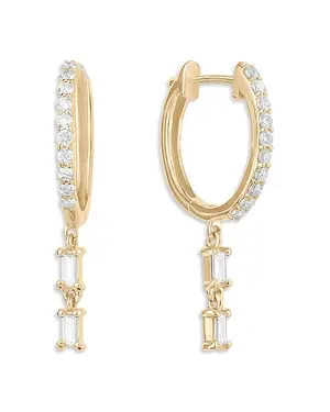Lana Jewelry Diamond Baguette Charm Huggie Hoop Earrings - Gold