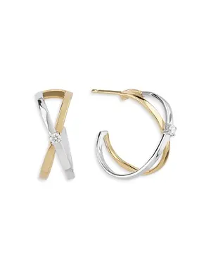 Lana Jewelry 14k White & Yellow Gold Diamond Crossover Hoop Earrings - Two Toned