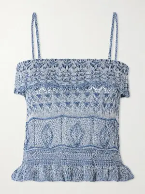 Etro Cropped Ruffled Pointelle-knit Top
