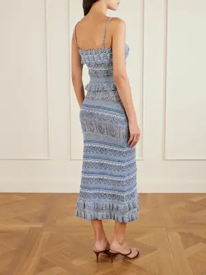Etro Cropped Ruffled Pointelle-knit Top