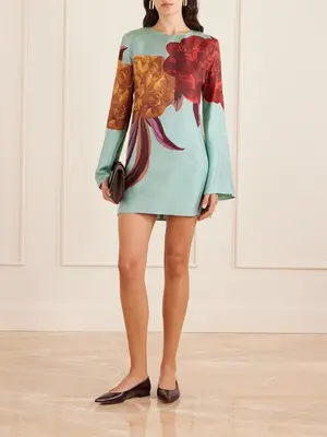 La DoubleJ Supremes Printed Silk-twill Mini Dress - Blue