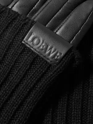 Loewe Leather-trimmed Ribbed Cashmere Gloves