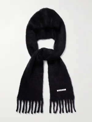 Acne Studios Hooded Fringed Mohair And Wool-blend Scarf - Black