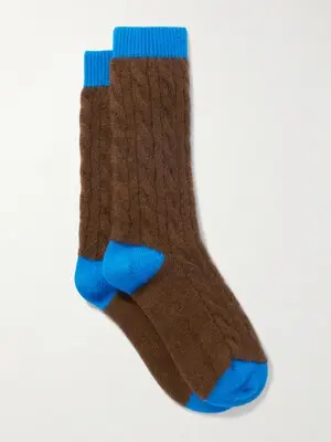 Guest In Residence Two-tone Cable-knit Cashmere Socks - Brown