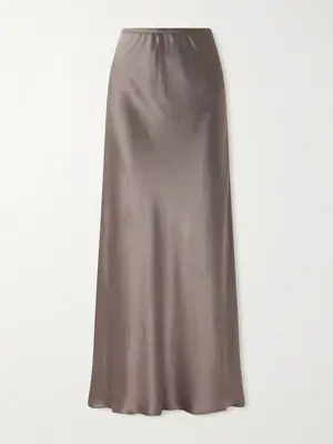 LESET Barb Satin Maxi Skirt - Brown