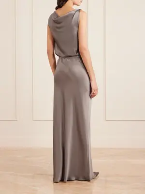 LESET Barb Satin Maxi Skirt - Brown