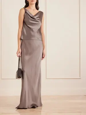 LESET Barb Draped Satin Blouse