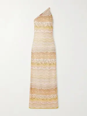 Missoni One-shoulder Sequin-embellished Striped Crochet-knit Maxi Dress - Gold