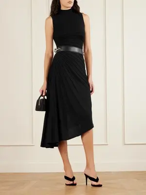 Alaïa Asymmetric Ribbed Wool Turtleneck Midi Dress