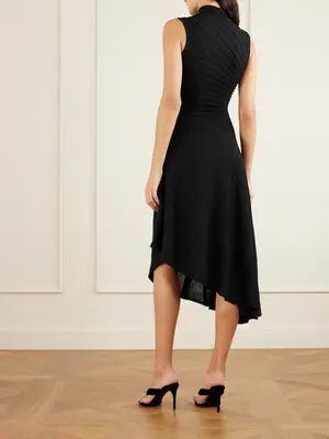 Alaïa Asymmetric Ribbed Wool Turtleneck Midi Dress