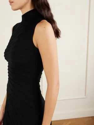 Alaïa Asymmetric Ribbed Wool Turtleneck Midi Dress