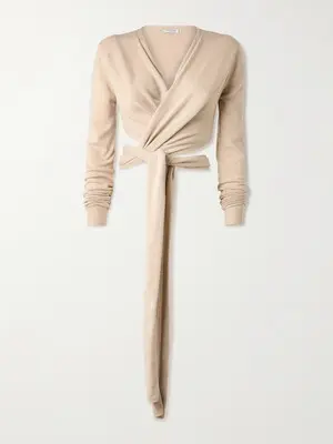 Alaïa Cropped Cashmere-blend Wrap Top