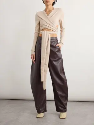 Alaïa Cropped Cashmere-blend Wrap Top