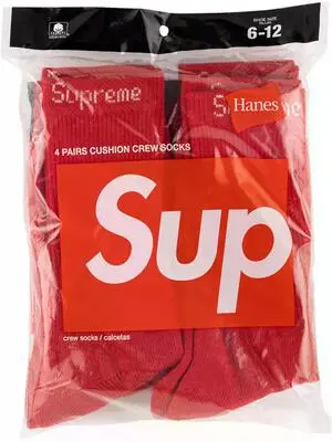 Supreme Logo Embroidered Socks Pack Of Four - Red