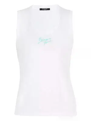 Balmain Logo Print Tank Top - White