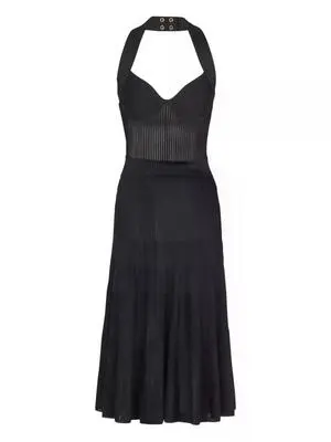 Balmain Midi Halterneck Pleated Dress - Black