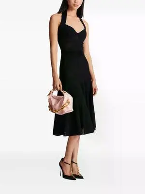 Balmain Midi Halterneck Pleated Dress - Black