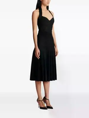 Balmain Midi Halterneck Pleated Dress - Black