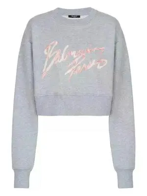 Balmain Printed Cropped Sweatshirt - Grey