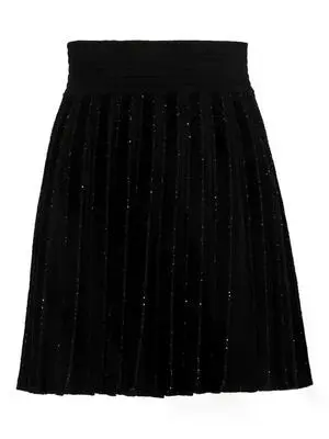 Balmain Pleated Glitter Knit Mini Skirt