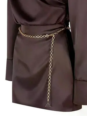 Manière De Voir One-shoulder Draped Satin Mini Dress With Chain Belt