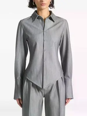 Manière De Voir Sonia Pinstripe Shirt With Angled Hem - Grey
