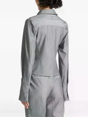 Manière De Voir Sonia Pinstripe Shirt With Angled Hem - Grey