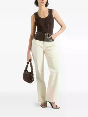 Manière De Voir Maniere De Voir Leather & Denim Contrasting Straight Leg Jeans