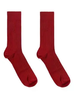 Versace Ribbed Logo-embroidered Cotton Socks - Red