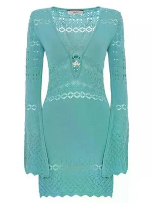 AKEP Bell-sleeve Knitted Dress - Blue