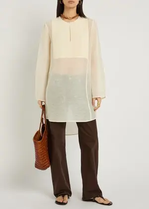 Tory Burch Pintucked Linen And Silk-blend Tunic - Ivory