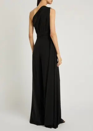 Talbot Runhof One-shoulder Draped Mesh Jumpsuit