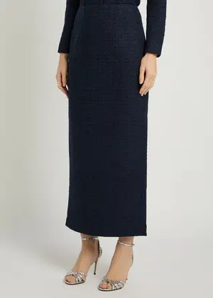 Roland Mouret Metallized Bouclé Midi Skirt - Navy