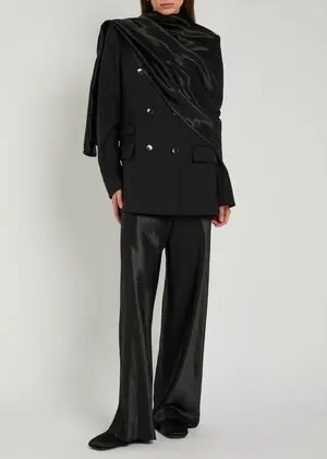 Maria Mcmanus Draped Double-breasted Wool Blazer - Black