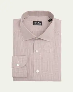 Zegna Micro-plaid Centoquaranta Twill Dress Shirt - Beige