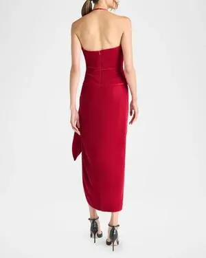 Cinq À Sept Noah Draped Velvet Midi Dress - Raspberry